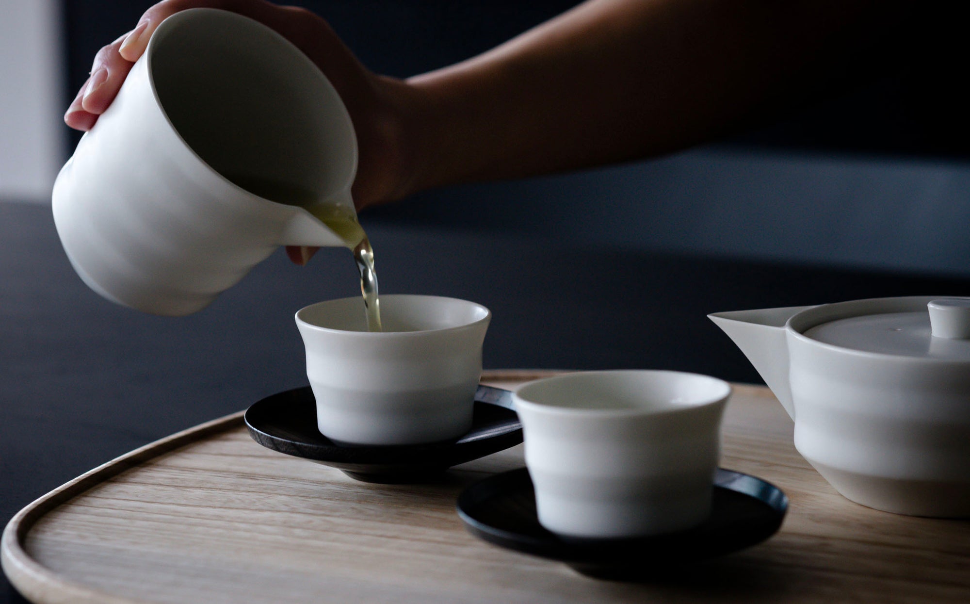 Ureshi - Porcelain White - Green Teapot without Handle